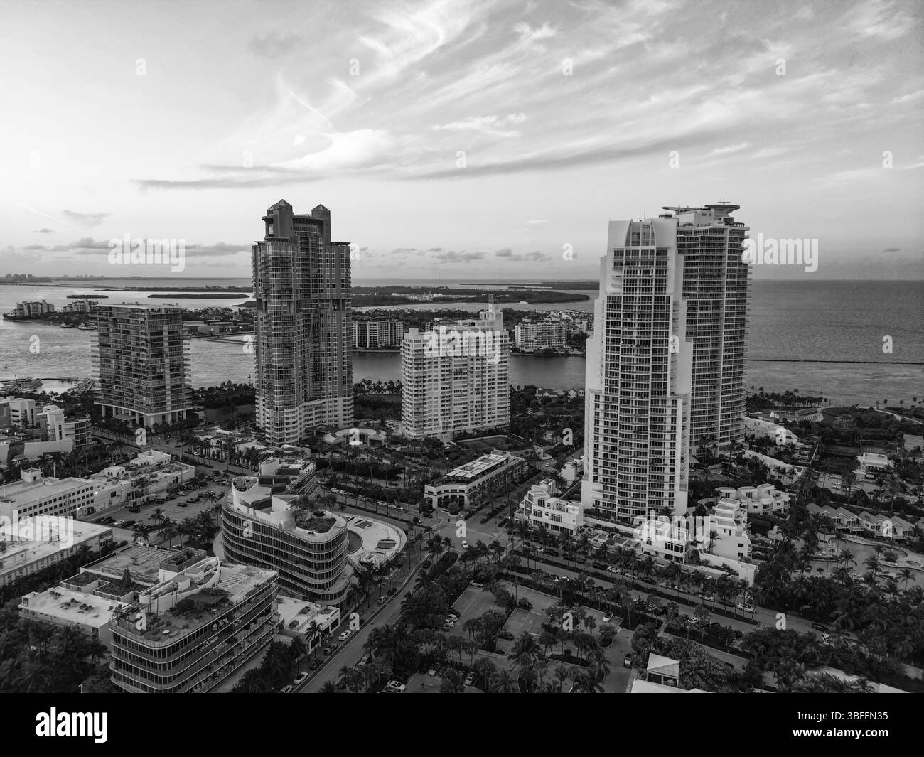 Aerial view of cityscape with skyscraper in Miami Beach. Skyline marina ...