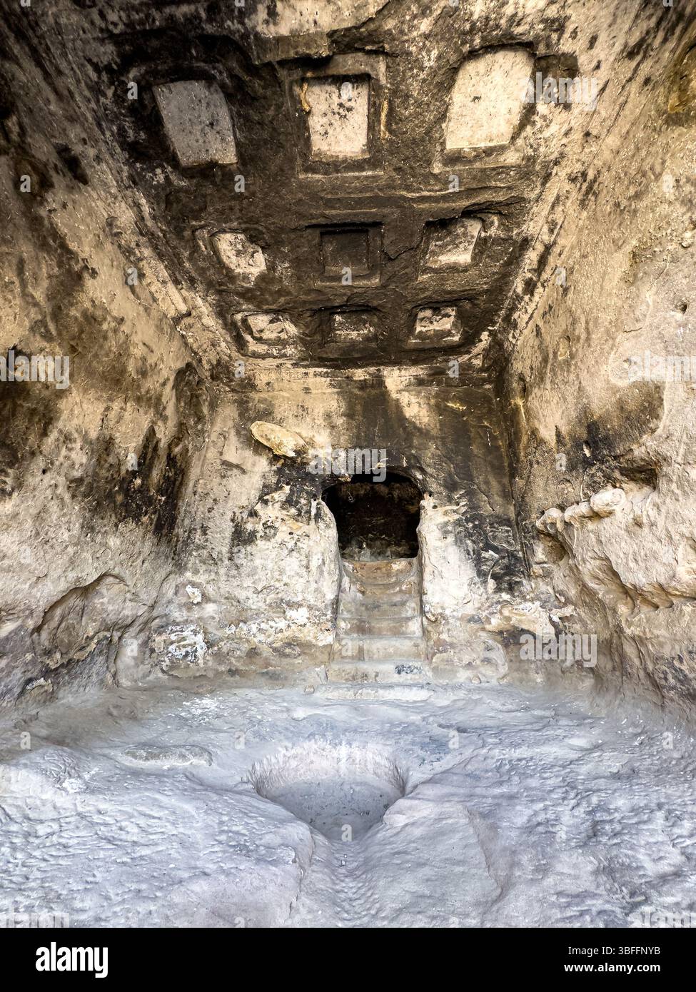 Interior of a rock-cut room in the ancient cave city Uplistsikhe ...