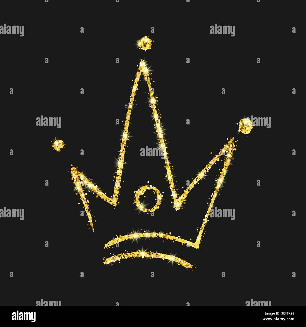 Gold glitter hand drawn crown. Simple graffiti sketch queen or king ...