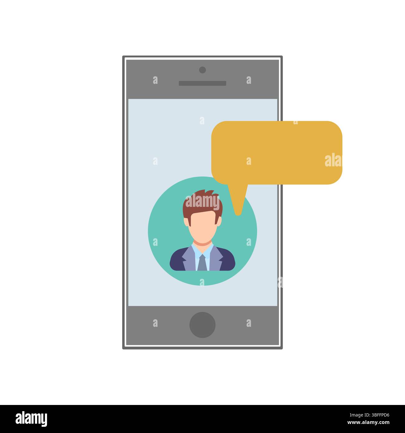 Text message. SMS from a man to a mobile device. People icon in flat ...