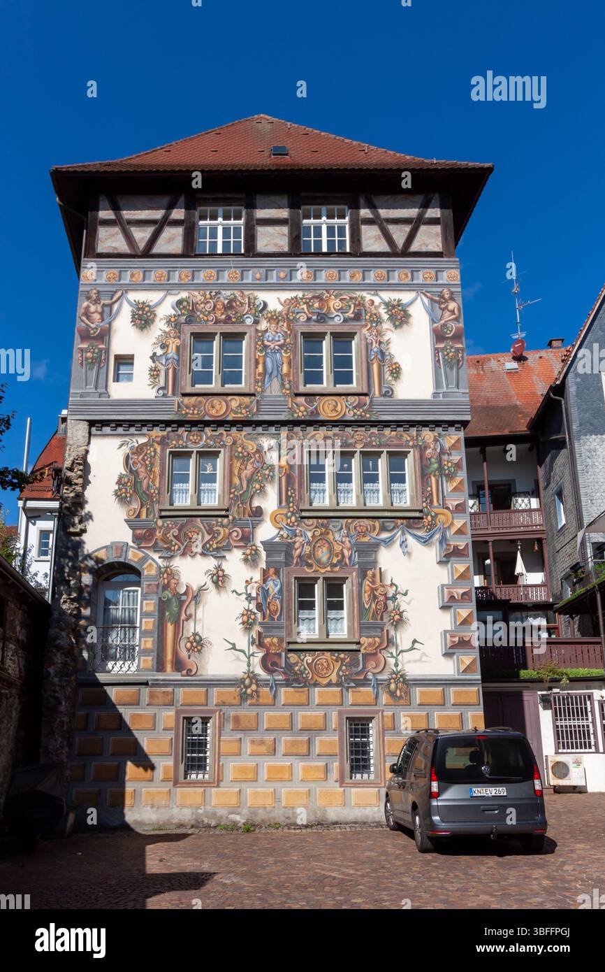 KONSTANZ, GERMANY - SEPTEMBER 24, 2023: The magnificent facade of the historic "Haus zum ...