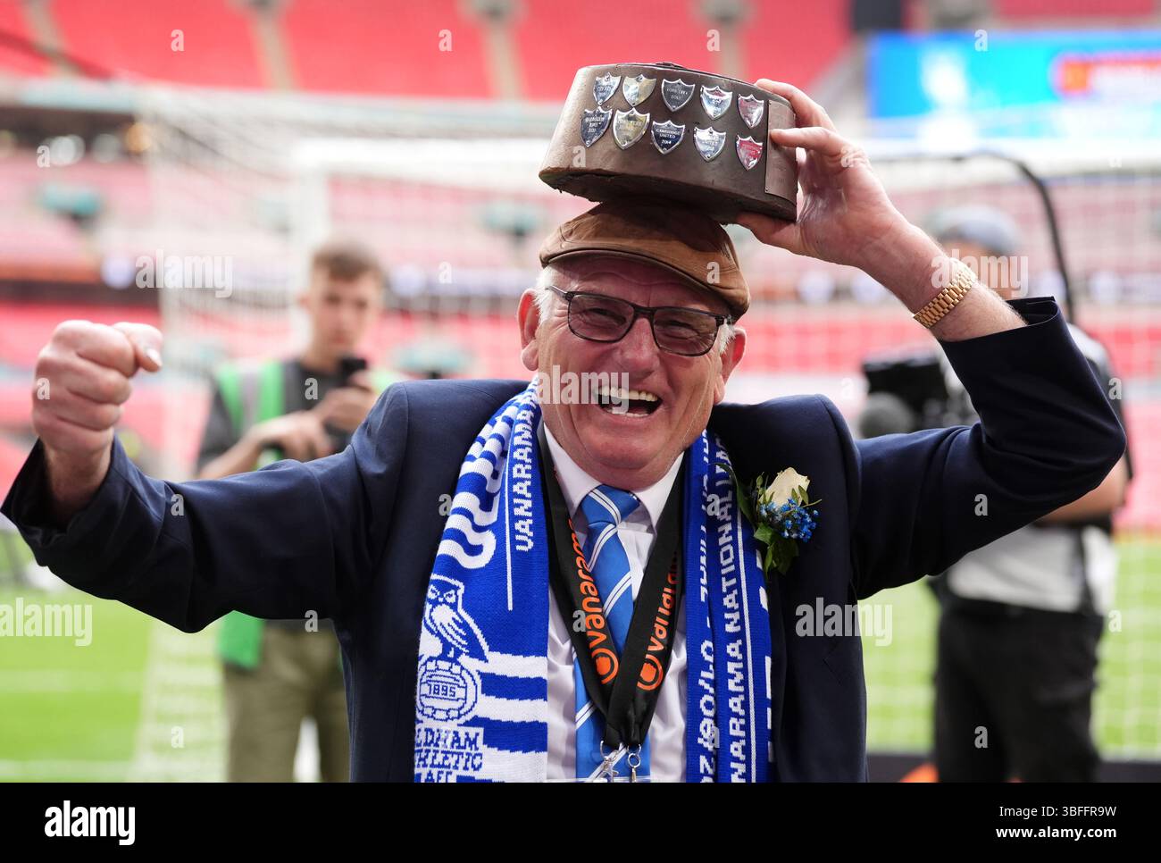 Oldham Athletic owner Frank Rothwell celebrates promotion to the EFL ...