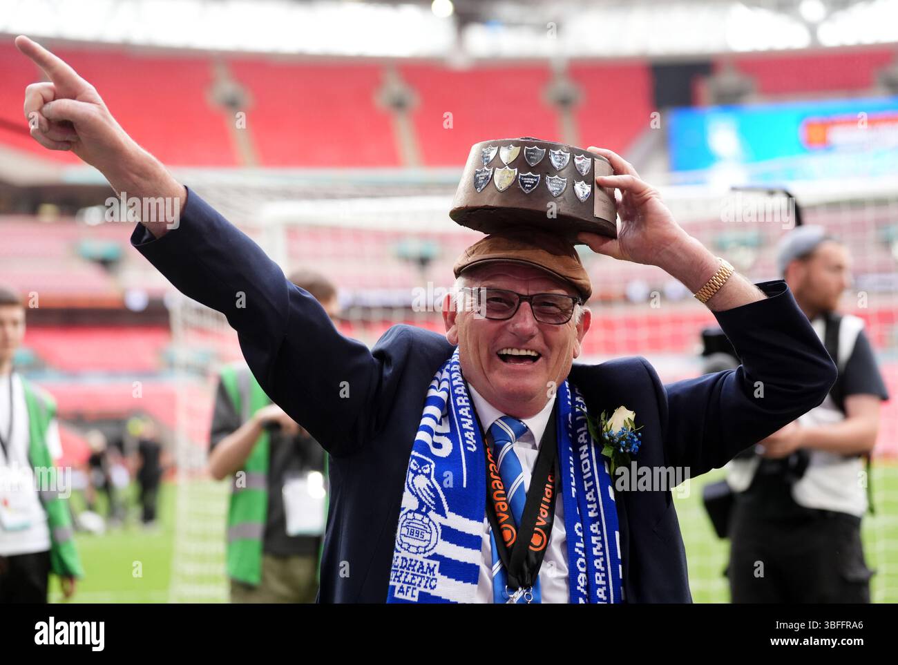 Oldham Athletic owner Frank Rothwell celebrates promotion to the EFL ...