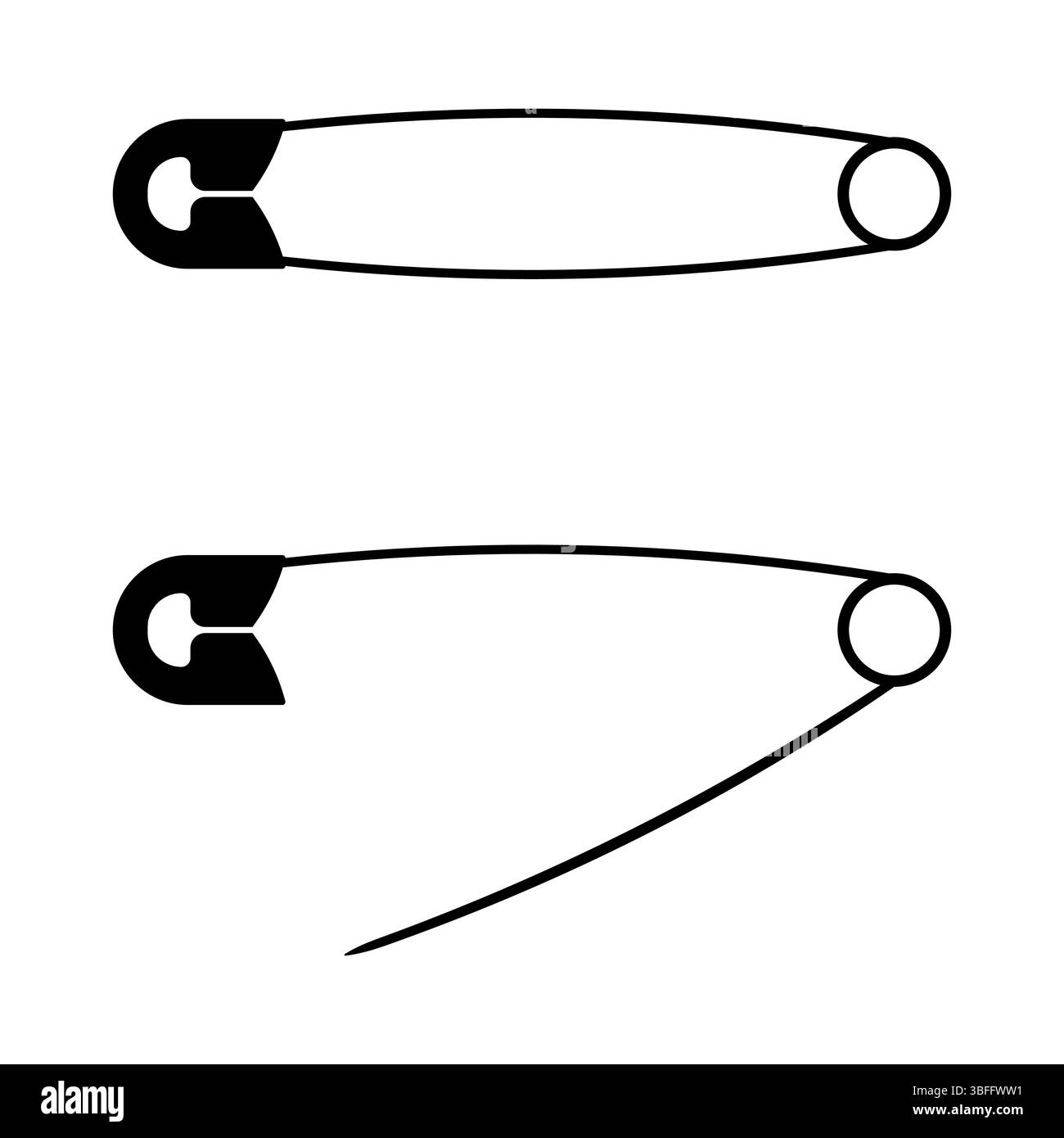 Safety Pin Silhouette Illustration. One pin is shown in a closed ...