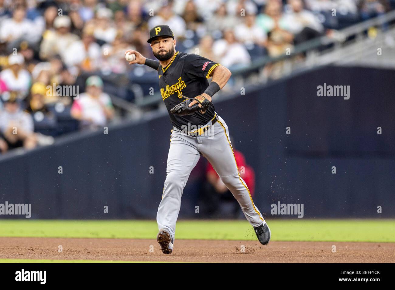 Pittsburgh Pirates' shortstop Isiah Kiner-Falefa fields to first in the ...
