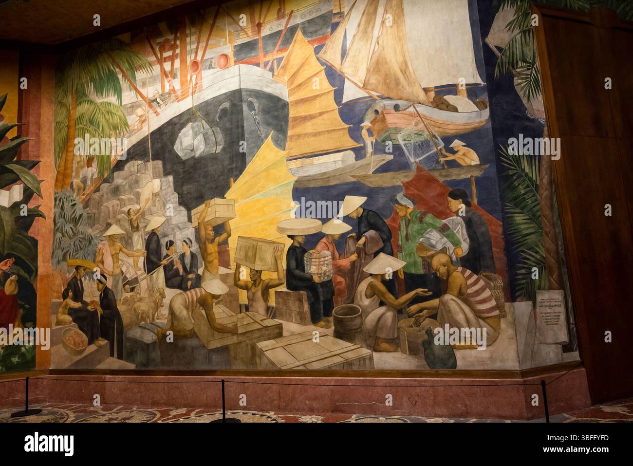 Detail of frescoes that present an idealized version of colonialism ...