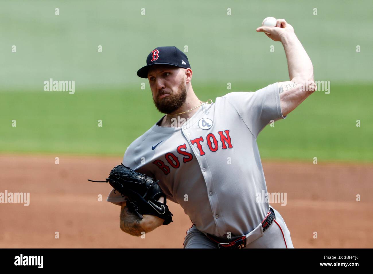 Boston Red Sox pitcher Garrett Crochet throws during the first inning ...