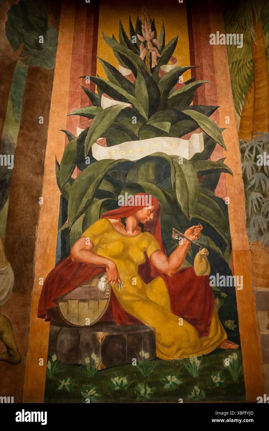 Detail of frescoes that present an idealized version of colonialism ...