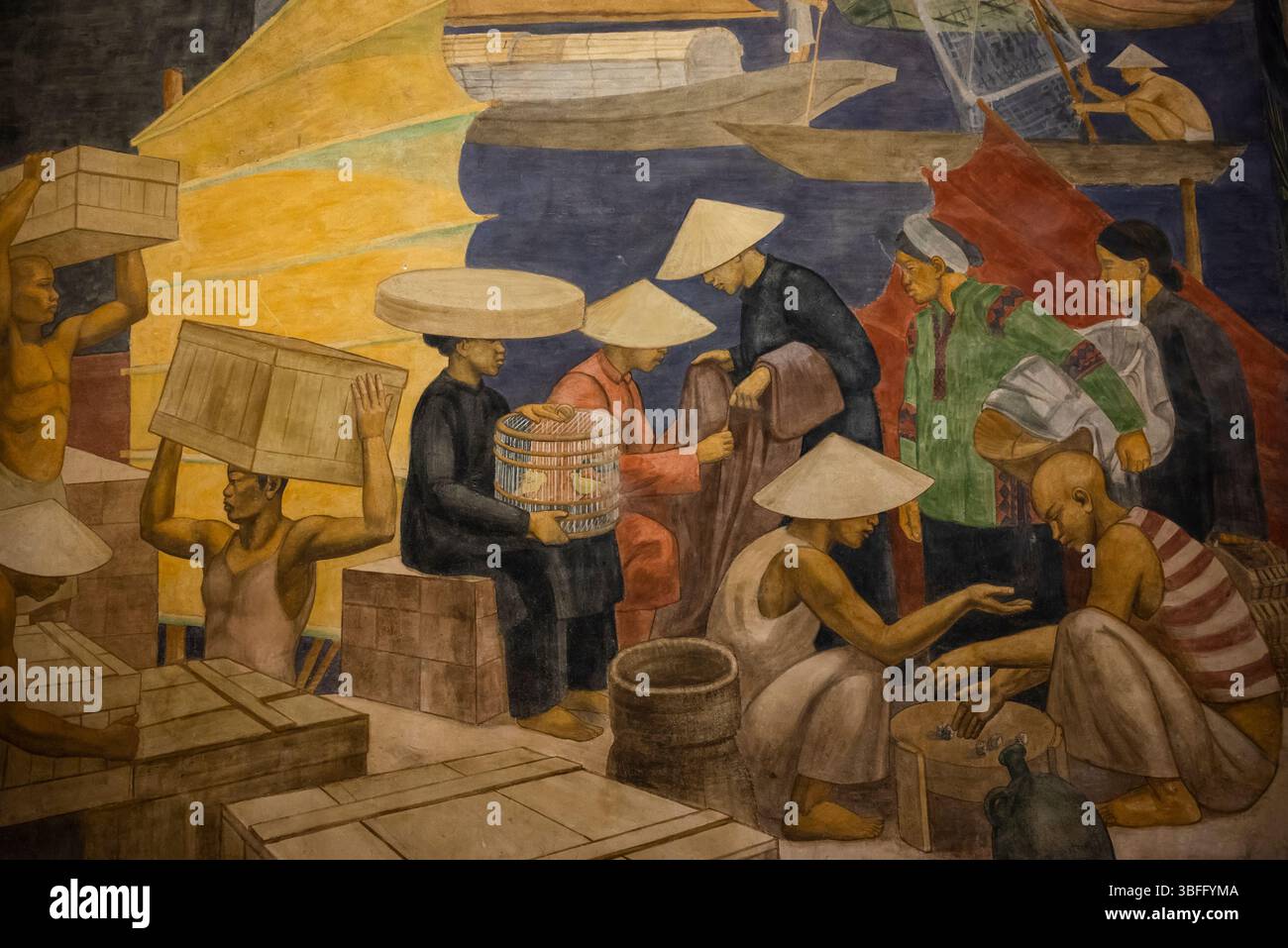 Detail of frescoes that present an idealized version of colonialism ...