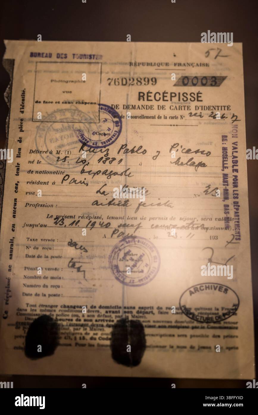 Picasso's identity card, National Museum for the History of Immigration ...