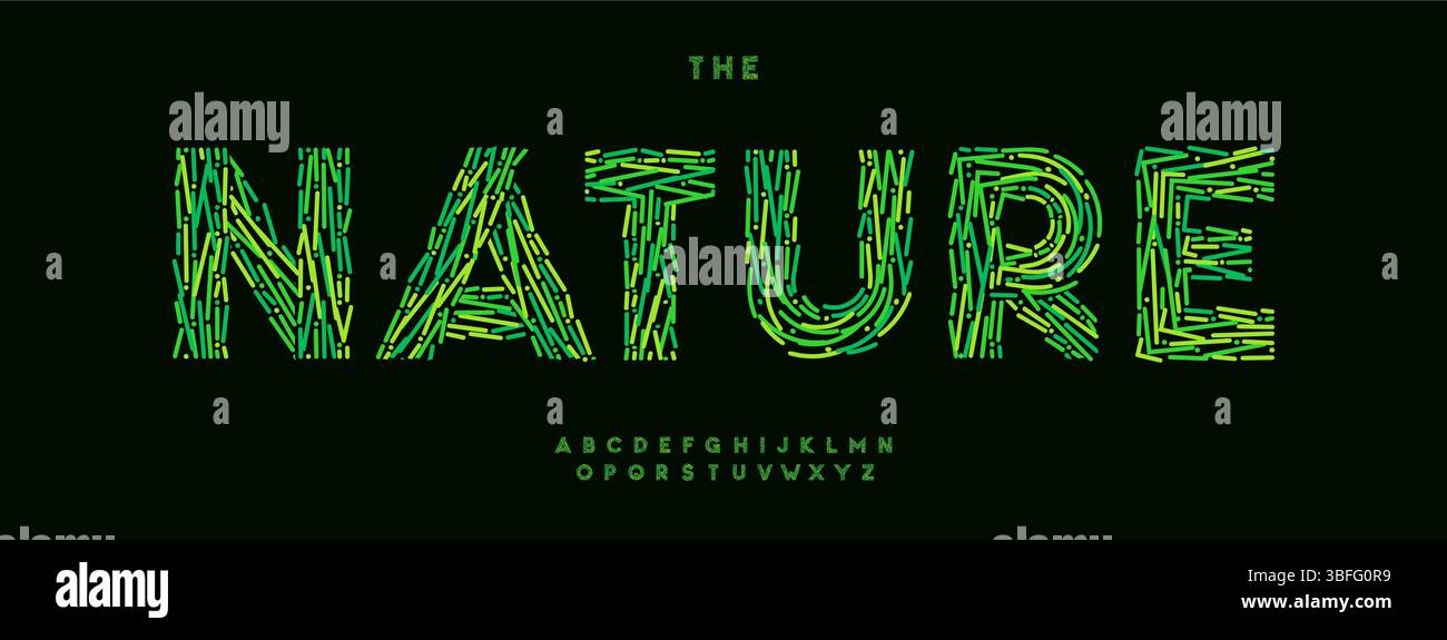Green nature alphabet, bold sans serif letters, abstract eco font for ...