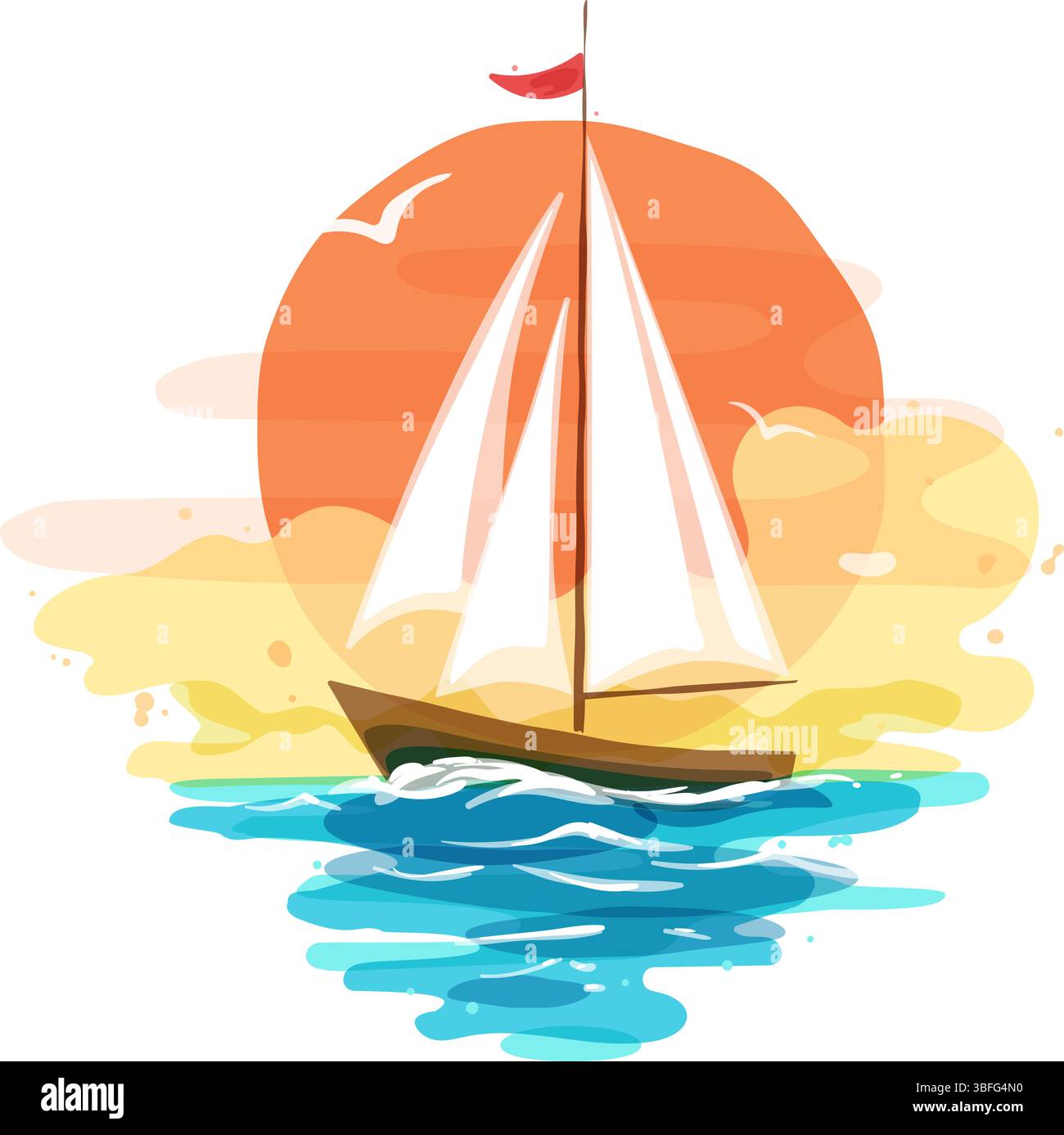 Beautiful seascape boat in Stock Vector Images - Alamy