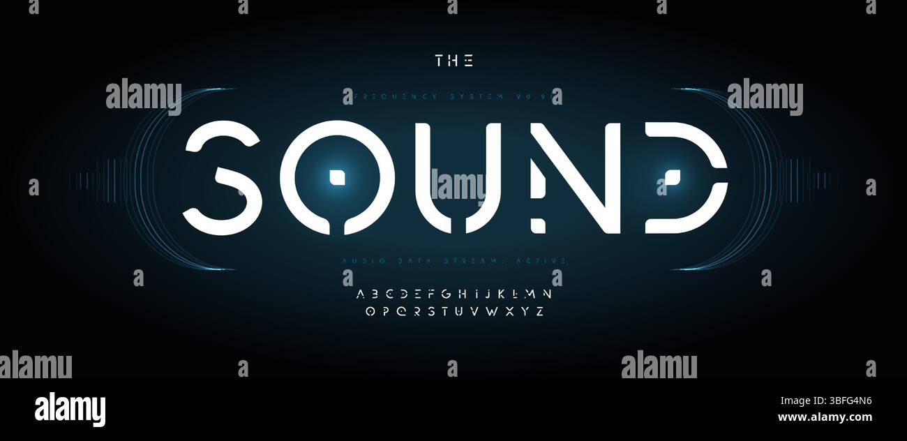 HUD display font, glowing futuristic geometric letters, abstract cyber ...