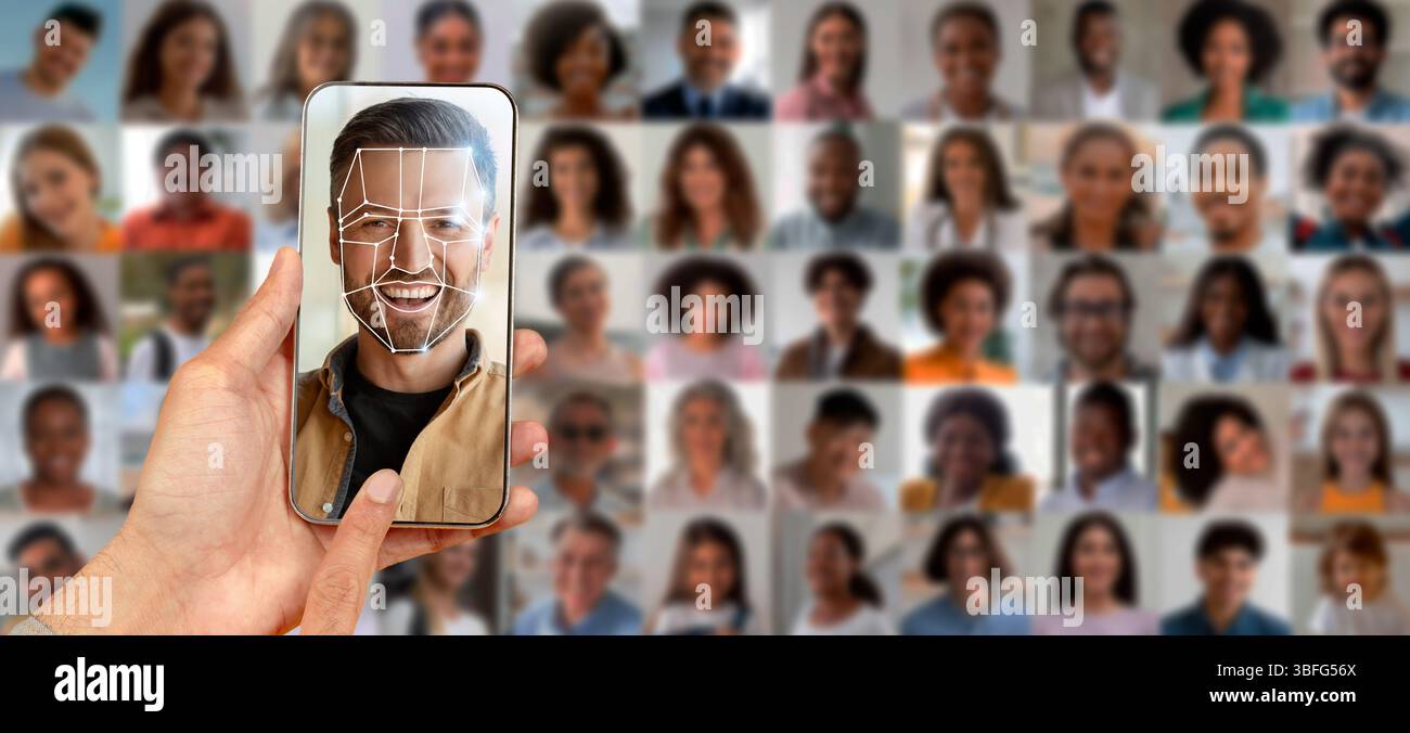 Smartphone face recognition technology showcases diverse portraits of ...