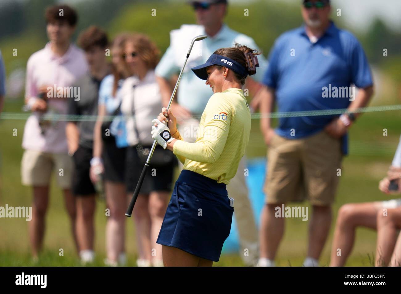 Linn Grant, of Sweden, chips to the fifth hole during the fourth round ...