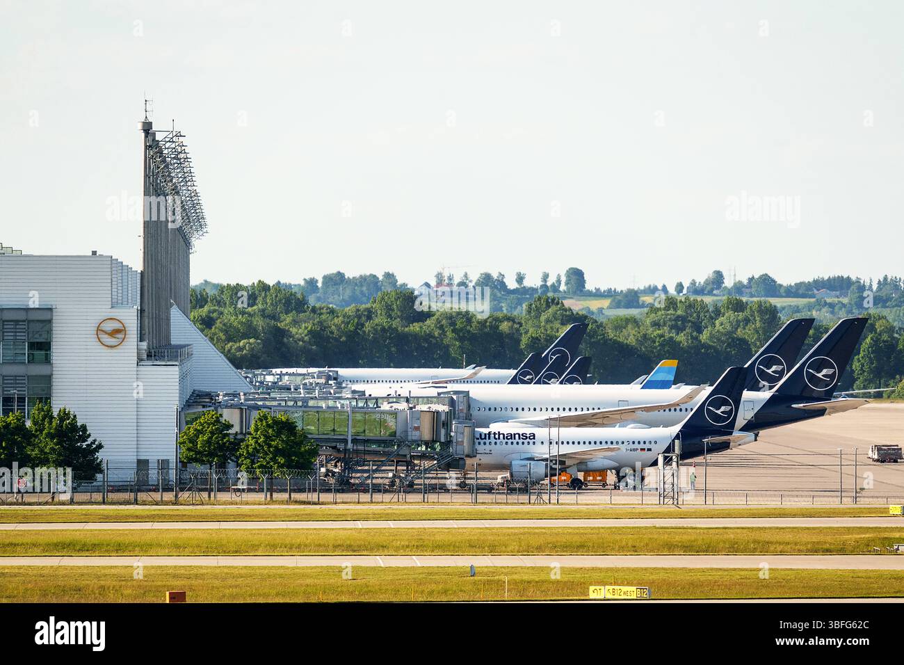 Munich, Bavaria, Germany - May 30, 2025: Lufthansa aircraft are parked ...