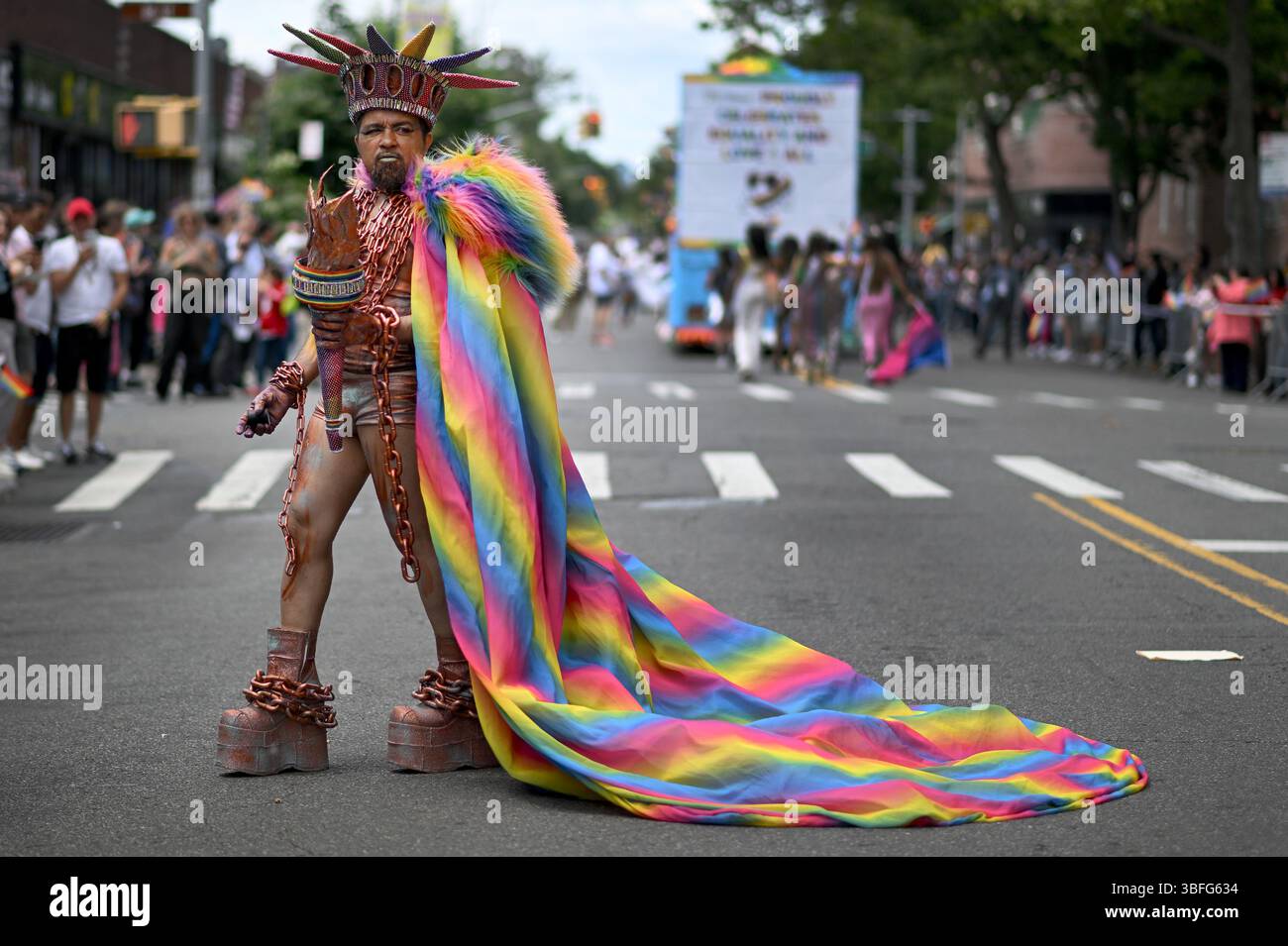 People take part in The New Queens Pride Parade in the neighborhood of ...