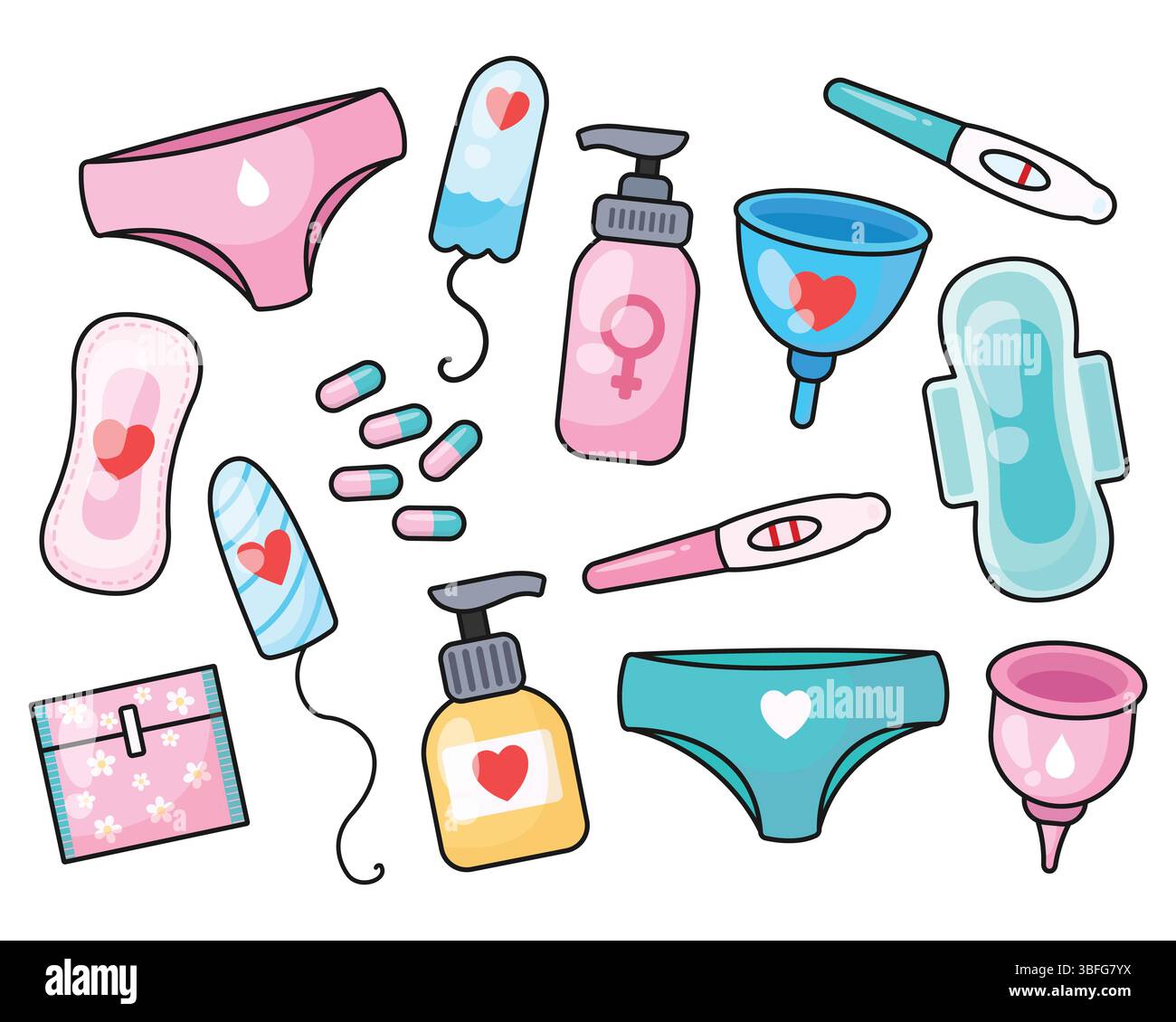 Menstrual cycle women's kit. Menstruation cup, sanitary pad, pregnancy ...