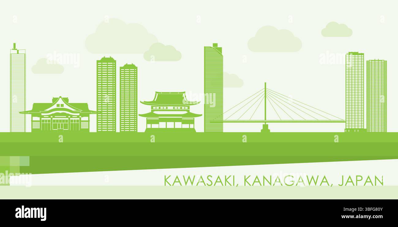 Green Skyline panorama of city of Kawasaki town, Kanagawa, Japan ...