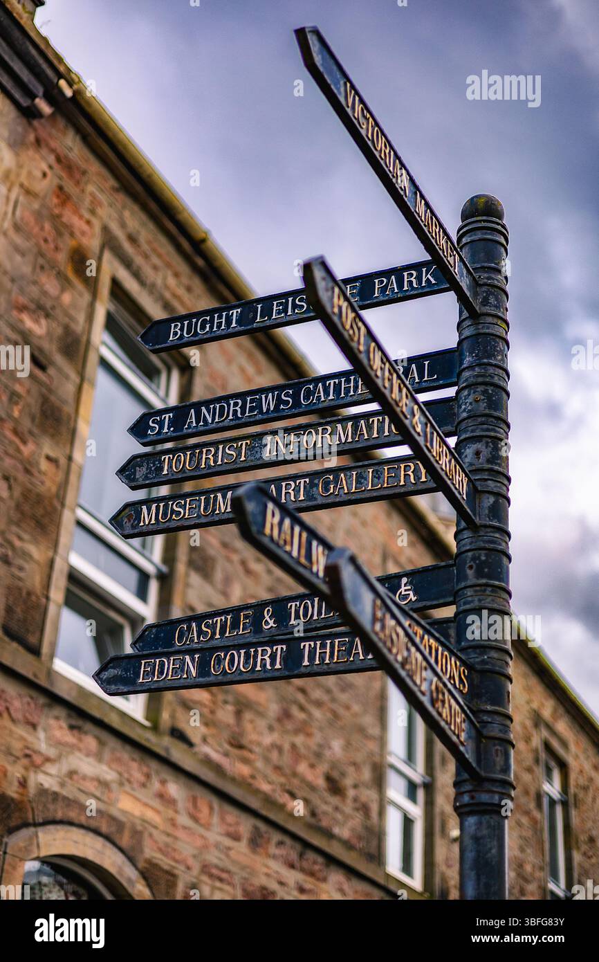 Historic Direction Signpost in Inverness, Scotland, Pointing to Tourist ...