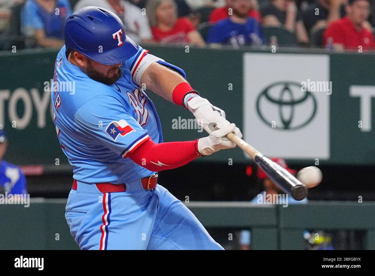 Texas Rangers' Jake Burger hits a double that scored teammate Josh Jung ...