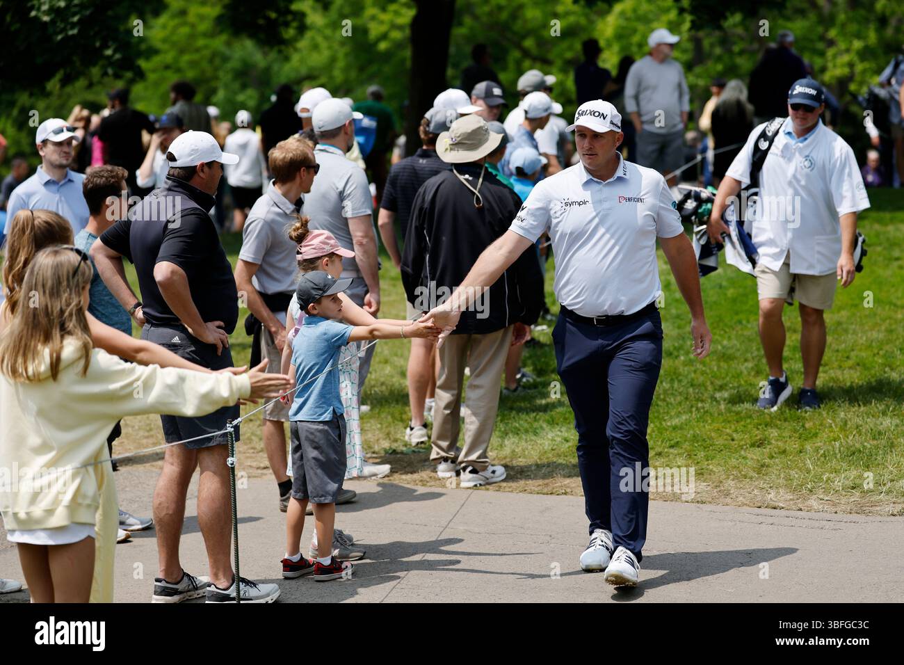 DUBLIN, OH - JUNE 01: Sepp Straka (USA) greets young fans while walking ...