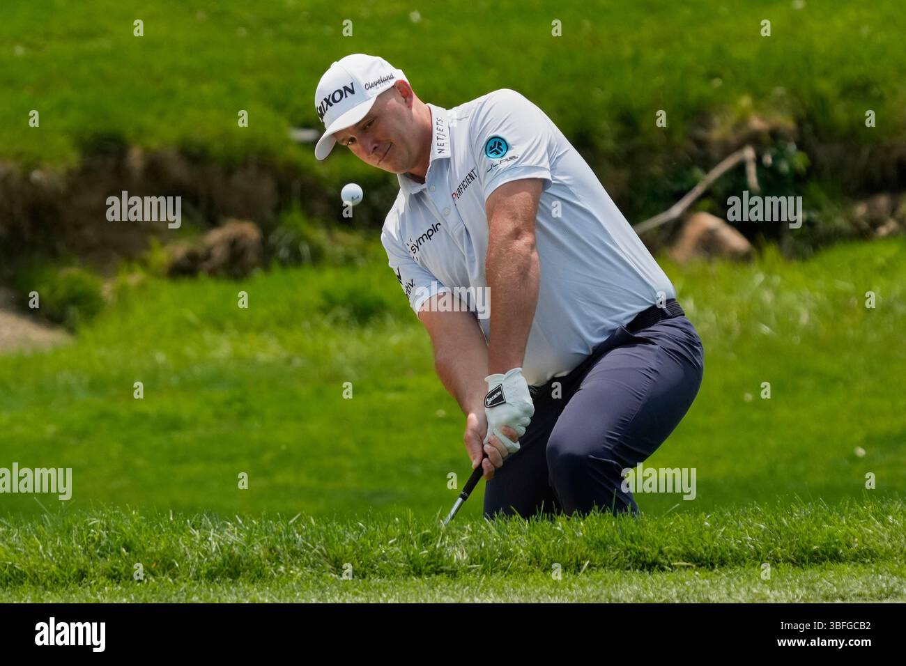 Sepp Straka chips onto the fourth green during the final round of the ...