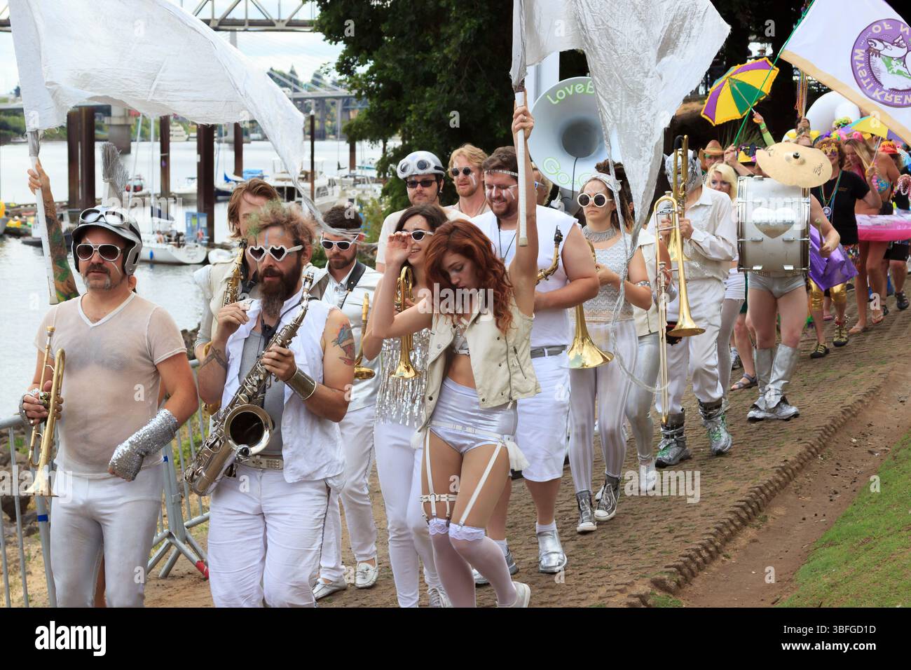 The Big Float, Portland, Oregon - July 26th 2015: A marching band in ...