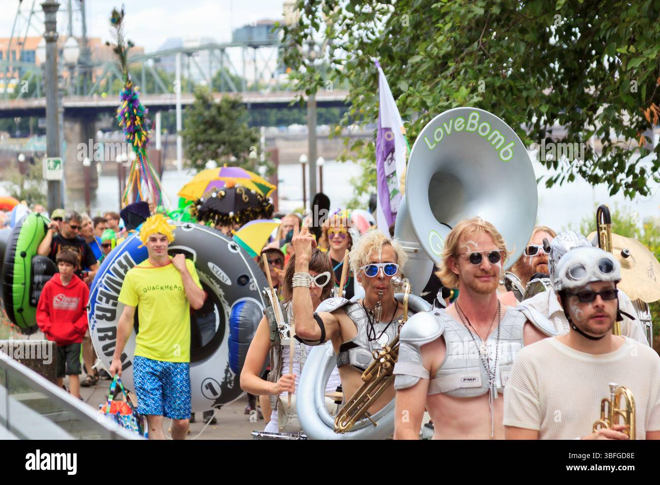The Big Float, Portland, Oregon - July 26th 2015: People parade with ...