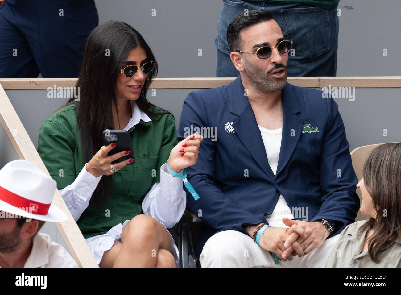 Louana Franco and Adil Rami attend the Roland Garros 2025 tournament on ...