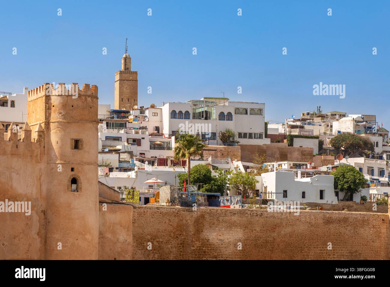 Kasbah of the Udayas ancient bastion walls and towers with old medina ...
