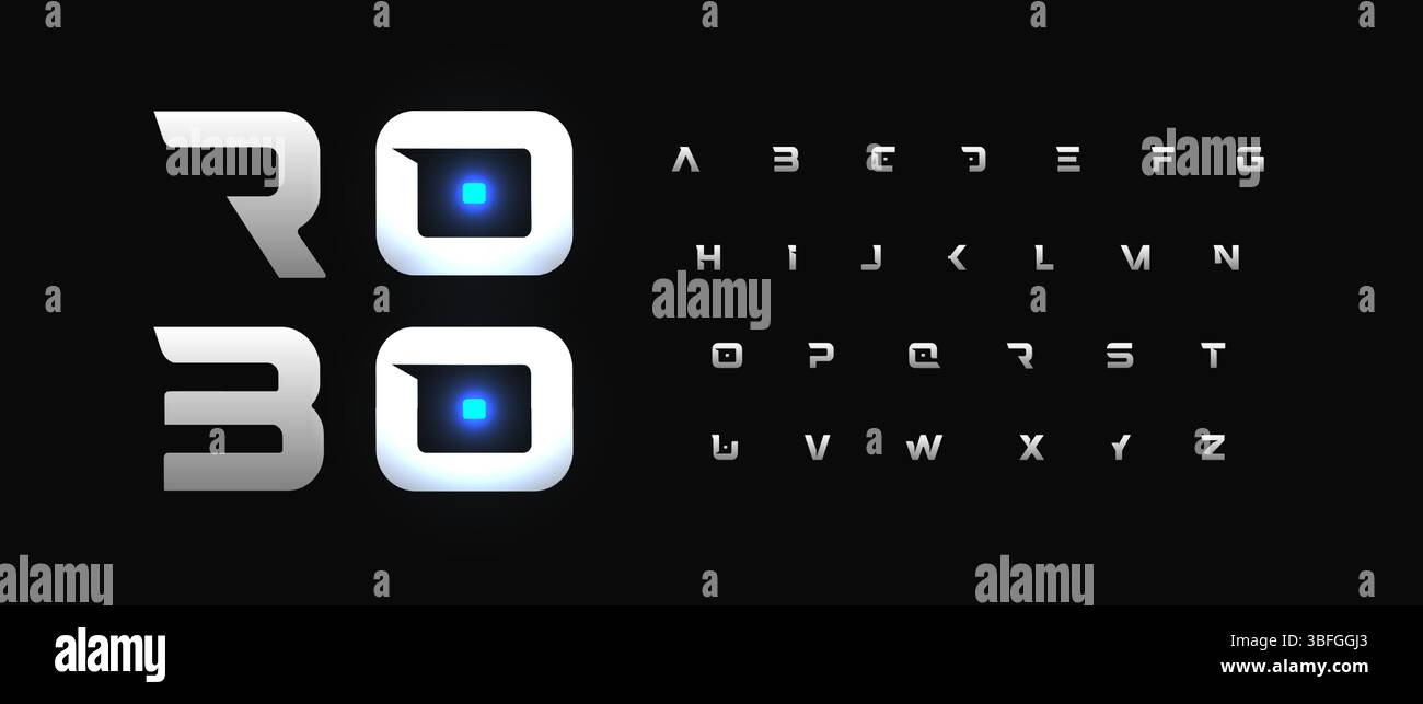 AI cyber font, robot techno alphabet, futuristic robotic display ...