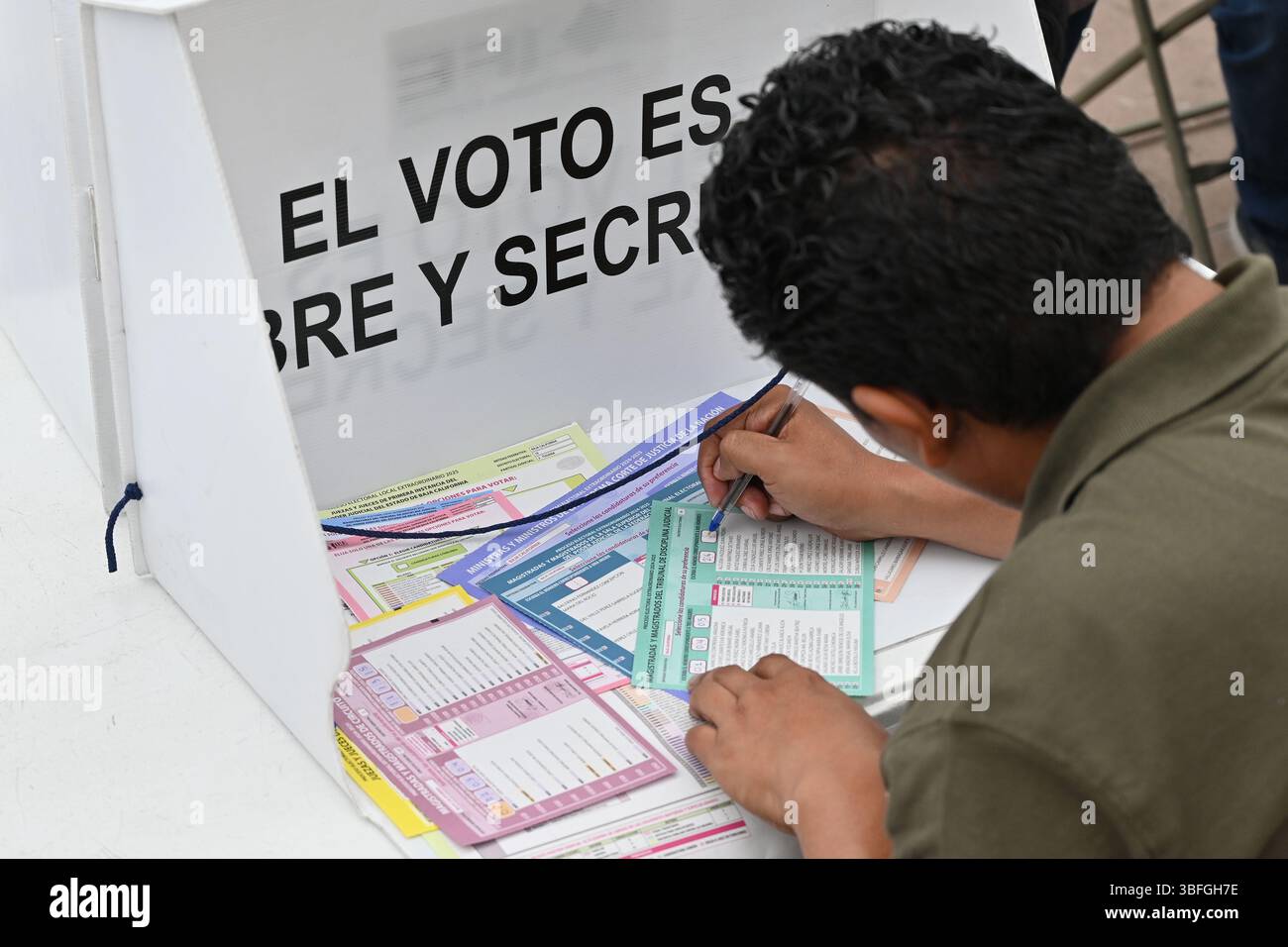Tijuana, Mexico. 01st June, 2025. A voter fills out multiple ballots ...
