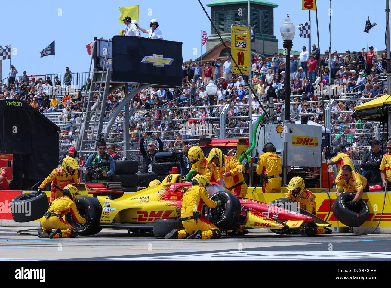 June 1st, 2025: Chip Ganassi Racing driver Alex Palou (10) pits during ...
