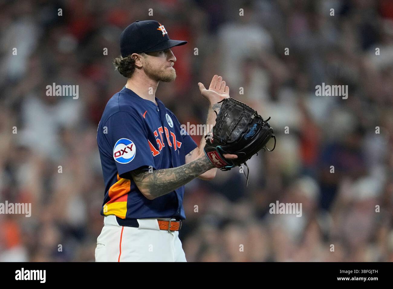 Houston Astros relief pitcher Josh Hader celebrates after winning a ...
