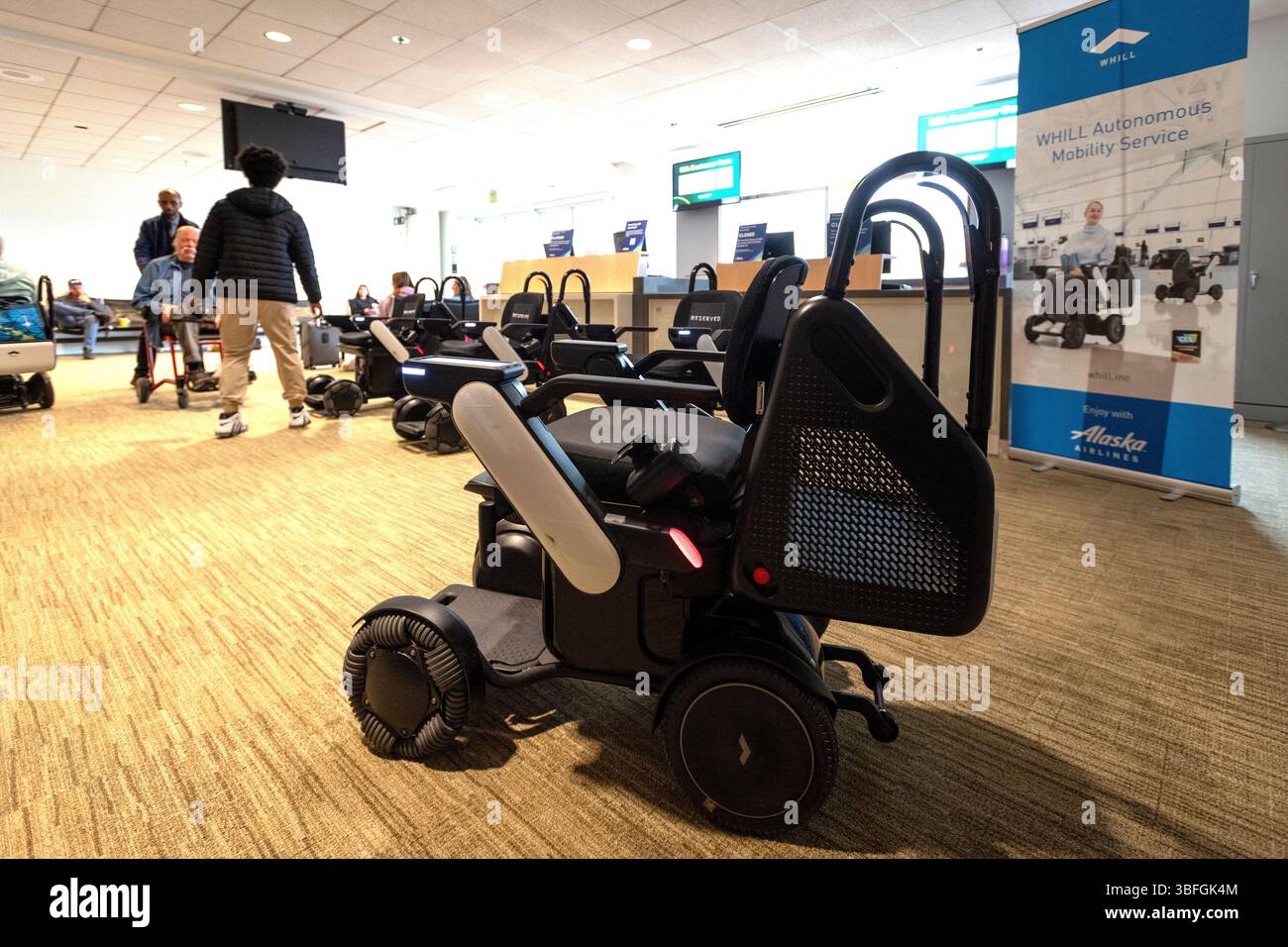 USA, Washington State. Self-driving wheelchair being used at Seattle ...