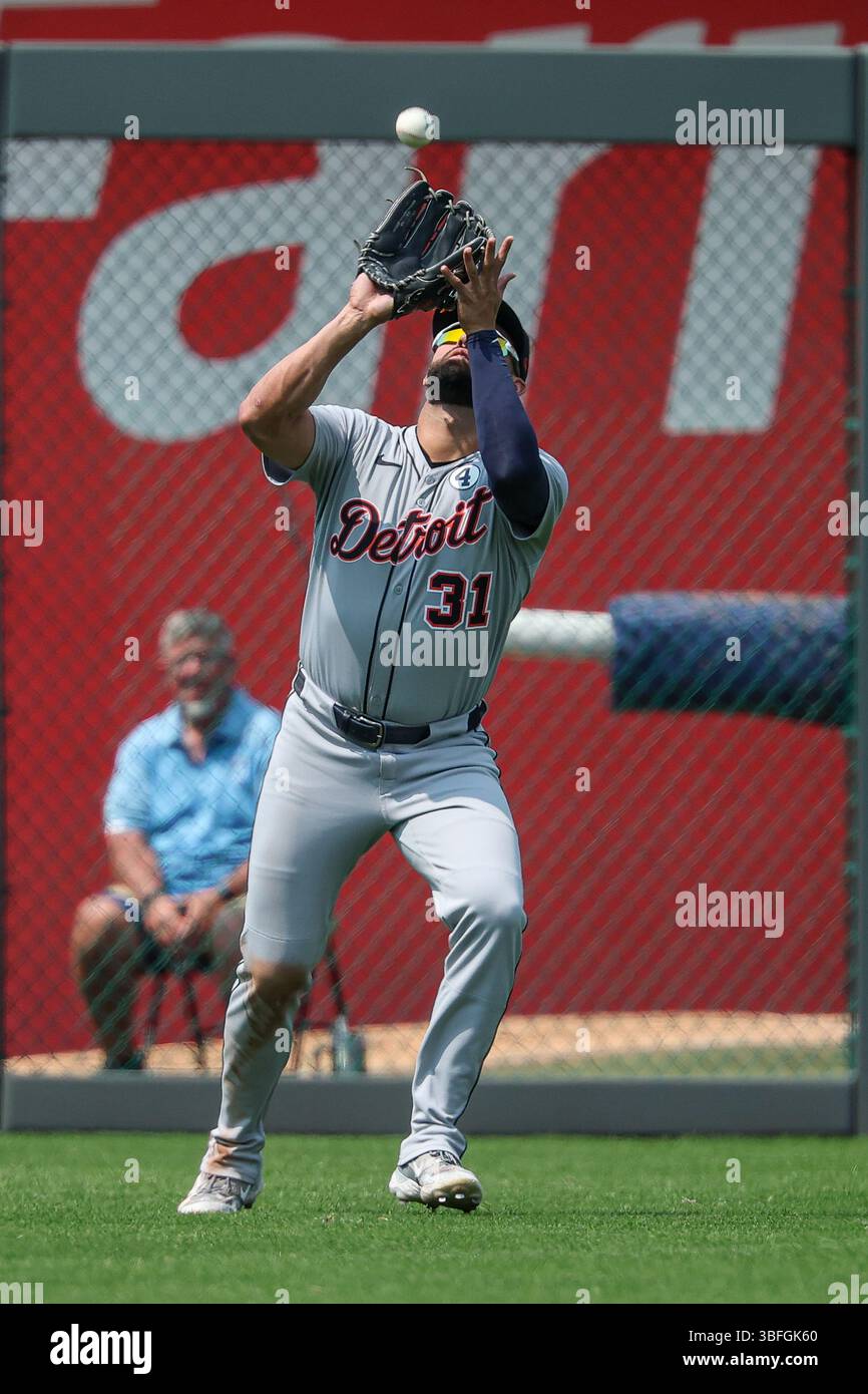 June 01, 2025: Detroit Tigers left fielder Riley Greene (31) catches a ...