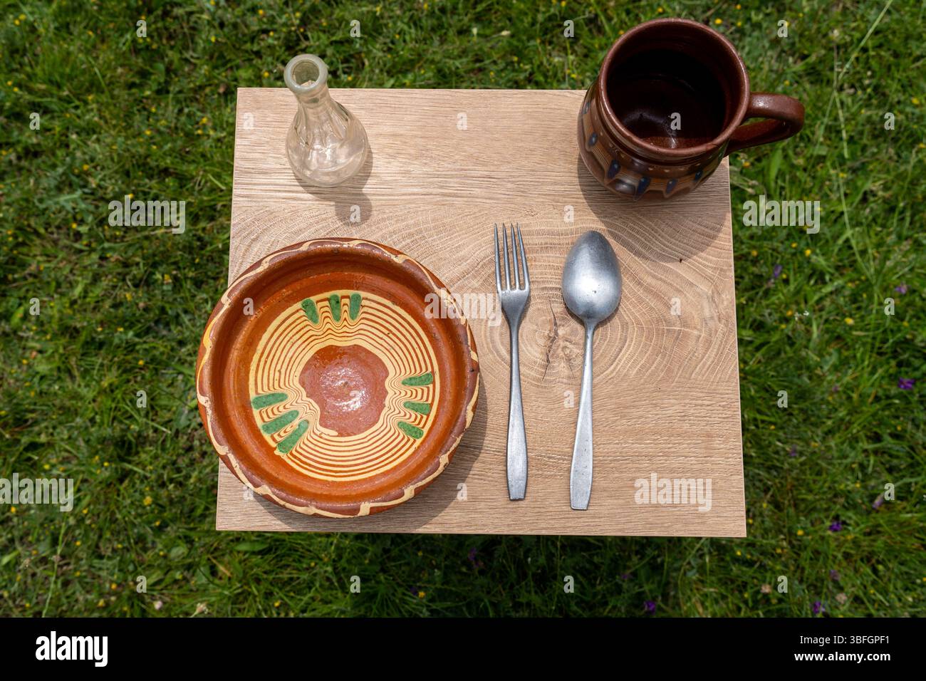 Rustic Table Still Life. Cutlery and cups Stock Photo - Alamy