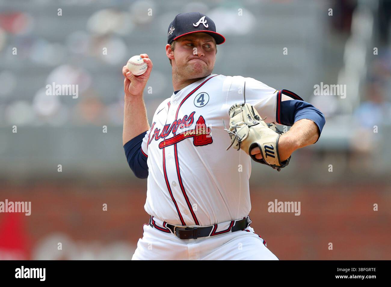 ATLANTA, GA - JUNE 01: Bryce Elder #55 of the Atlanta Braves delivers a pitch in the first ...