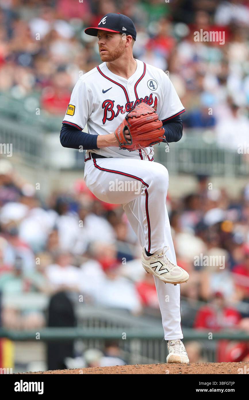ATLANTA, GA - JUNE 01: Aaron Bummer #49 of the Atlanta Braves delivers ...