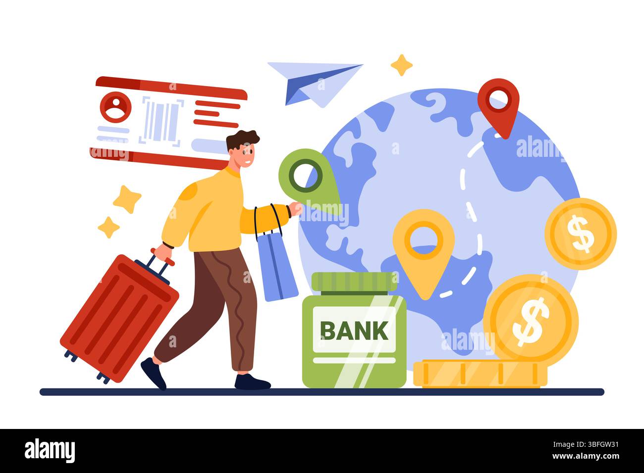 Cheap flight on vacation around world with low cost airline. Tiny ...