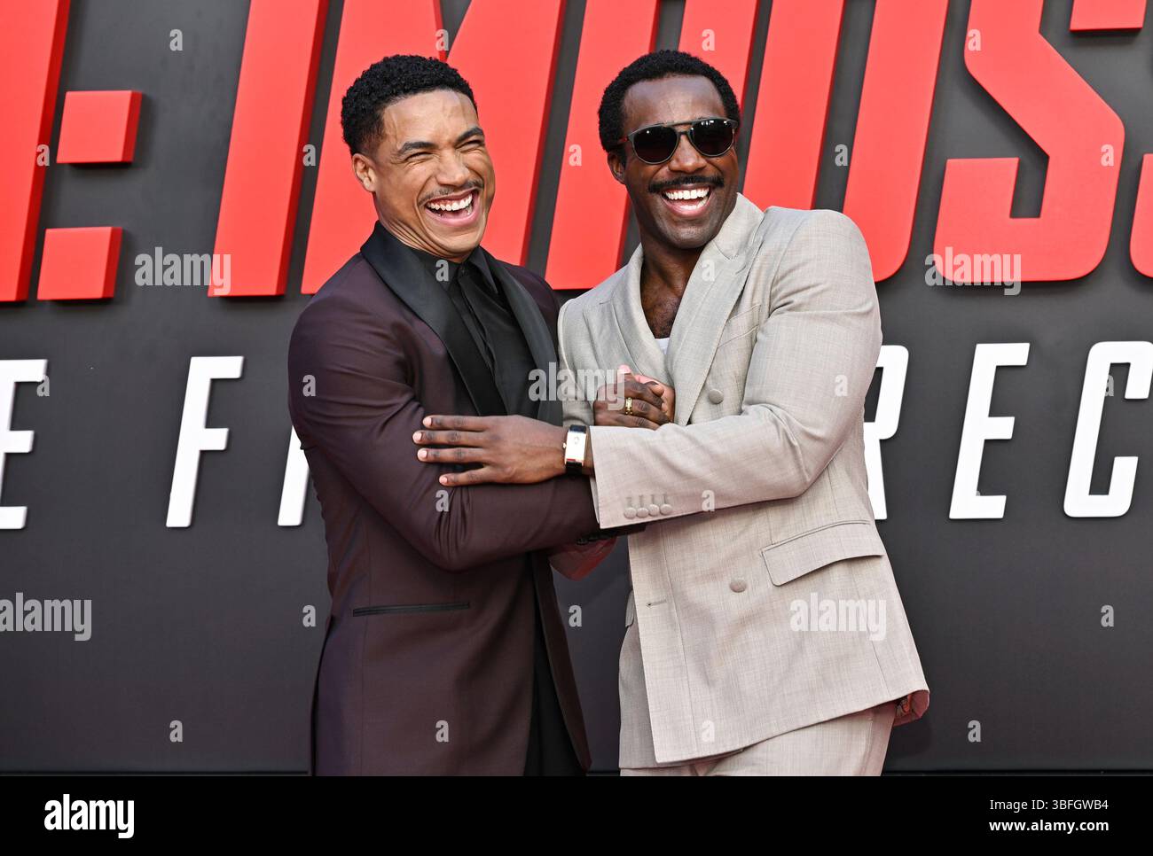Greg Tarzan Davis, left, and Tramell Tillman attend the "Mission: Impossible - The Final ...