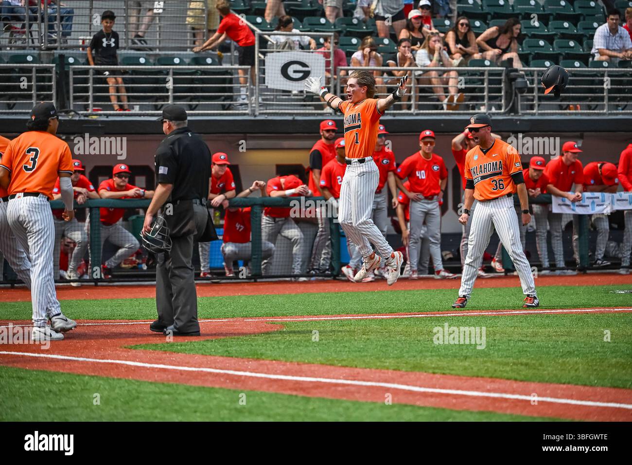 ATHENS, GA - JUNE 01: Oklahoma St. infielder Brock Thompson (1) with a ...