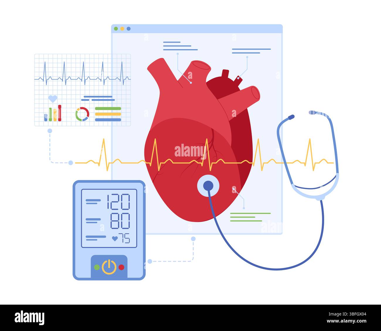 Vector image depicting cardiology monitoring, emphasizing heart health ...
