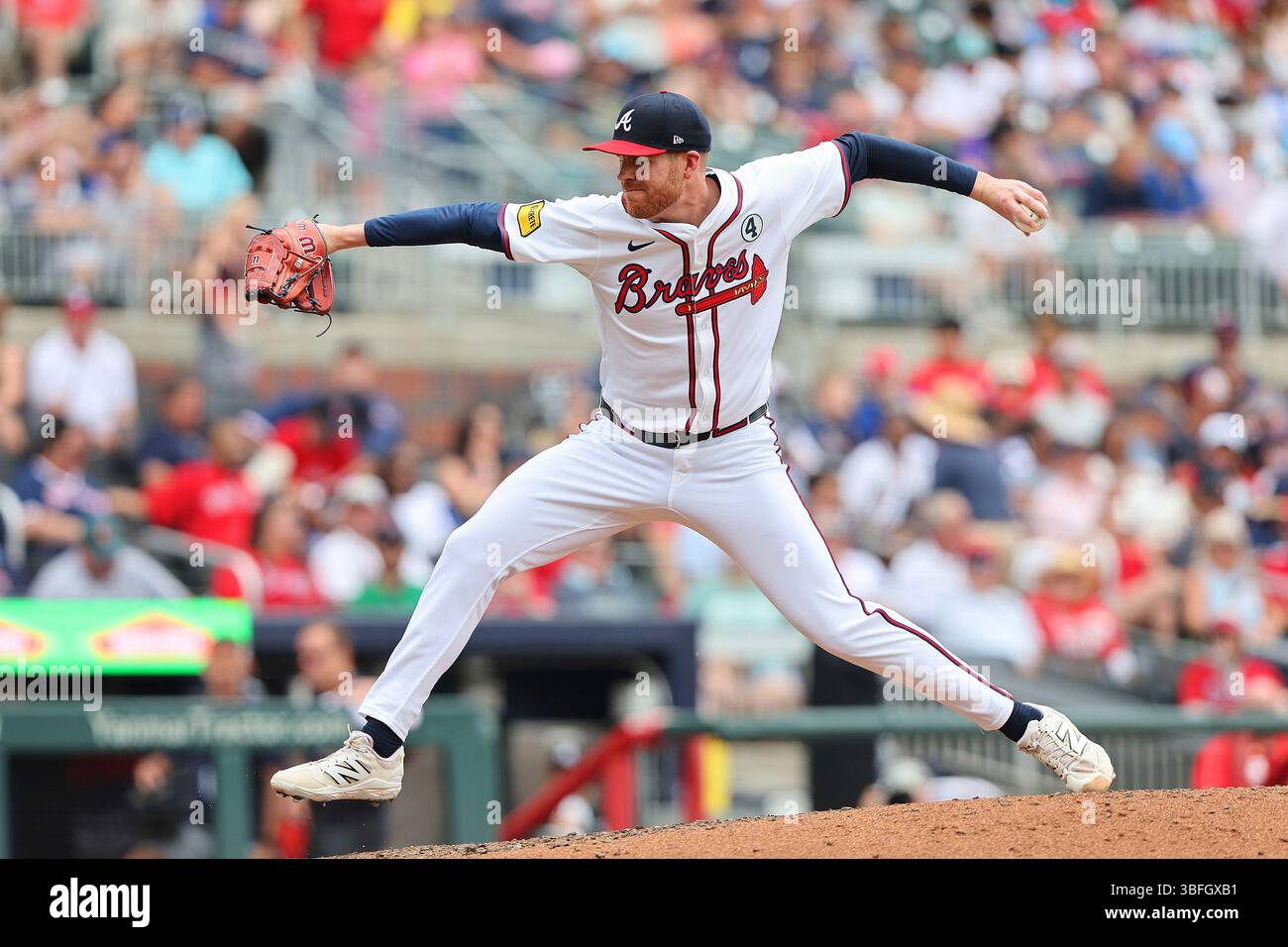 ATLANTA, GA - JUNE 01: Aaron Bummer #49 of the Atlanta Braves delivers ...