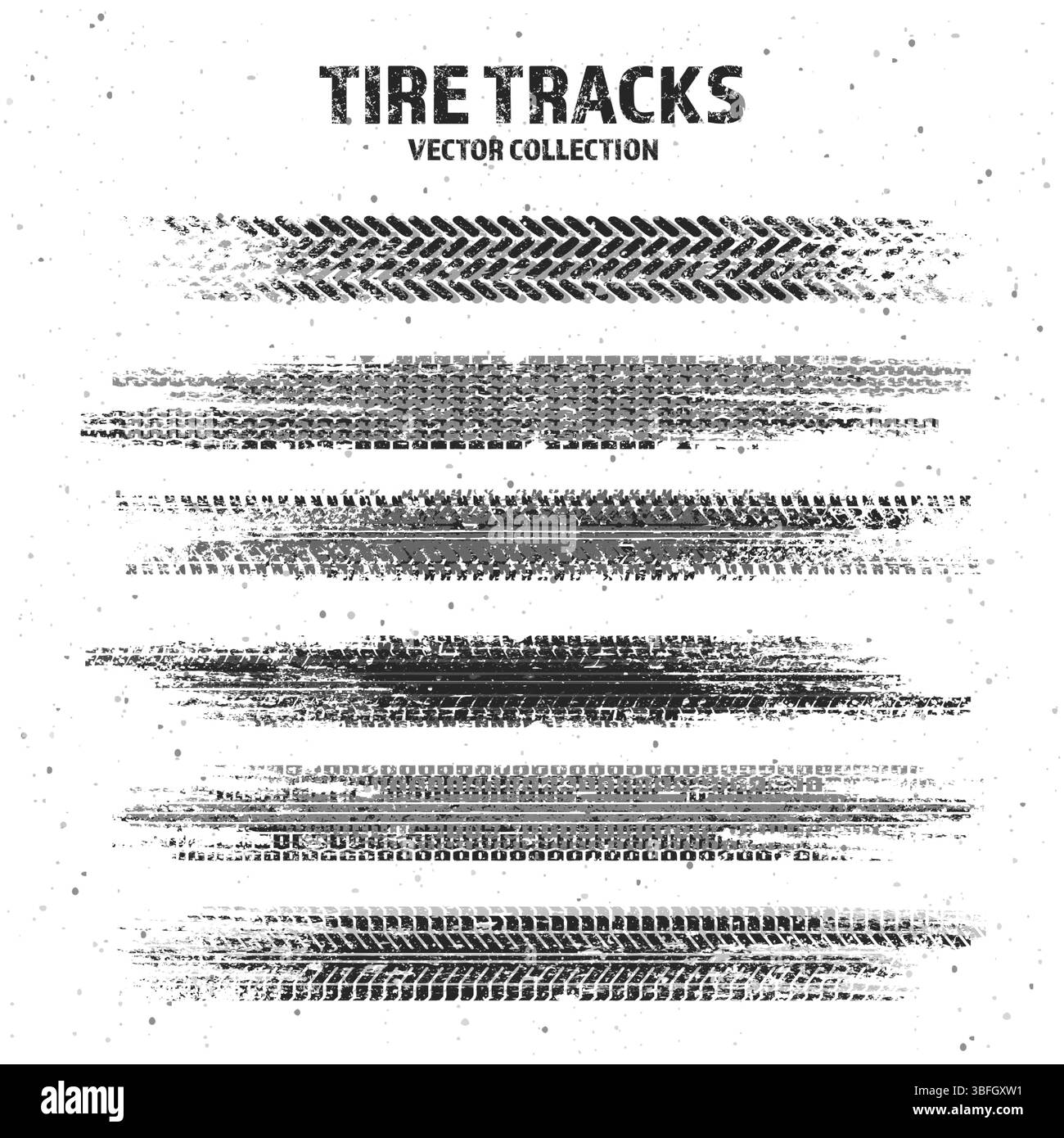 Grunge tire tracks with mud splatters, dirty wheel braking marks. Truck ...