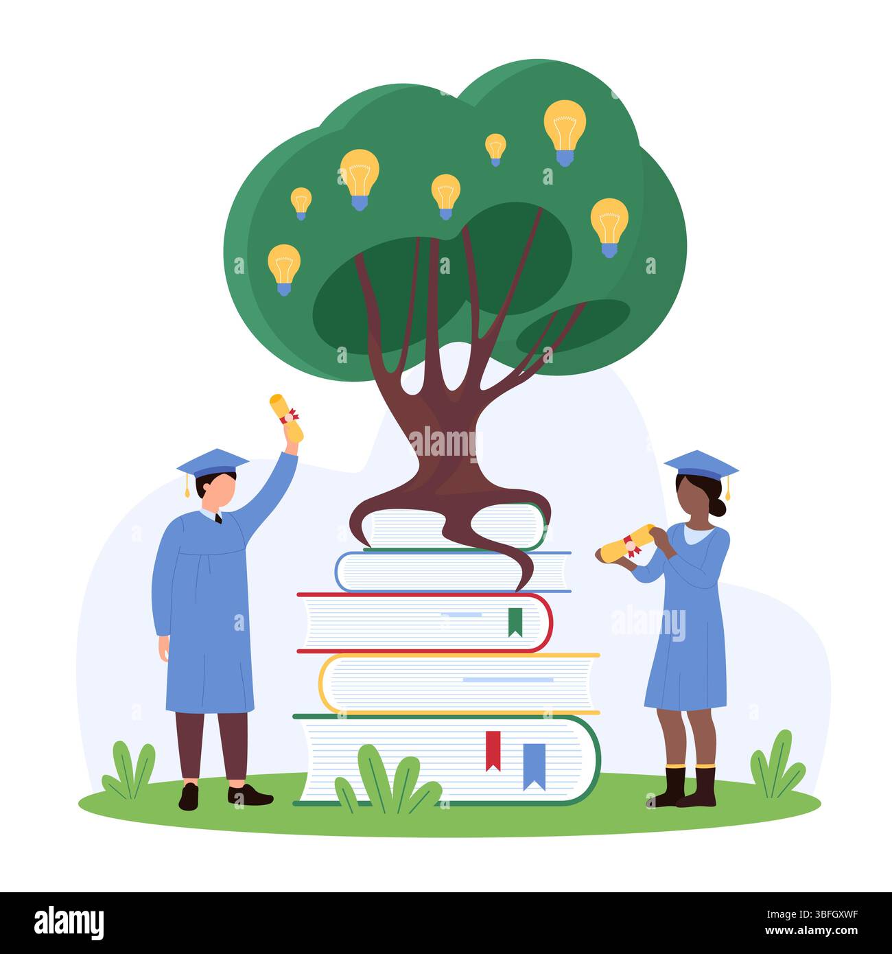 Vector illustration of tiny graduates celebrating with diplomas and ...