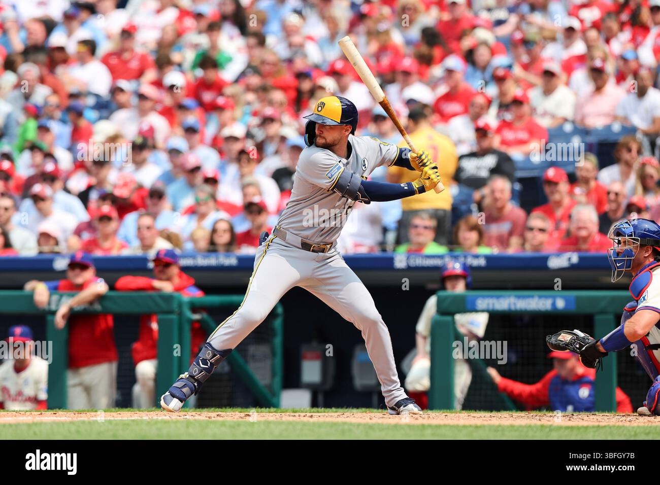 PHILADELPHIA, PA - JUNE 01: Brice Turang #2 of the Milwaukee Brewers at ...