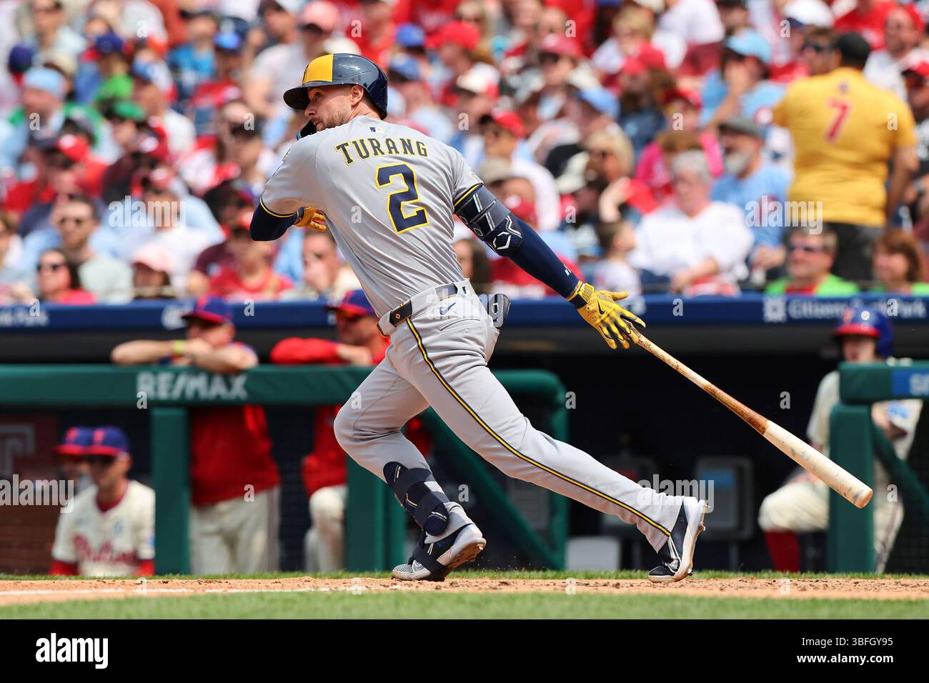 PHILADELPHIA, PA - JUNE 01: Brice Turang #2 of the Milwaukee Brewers at ...