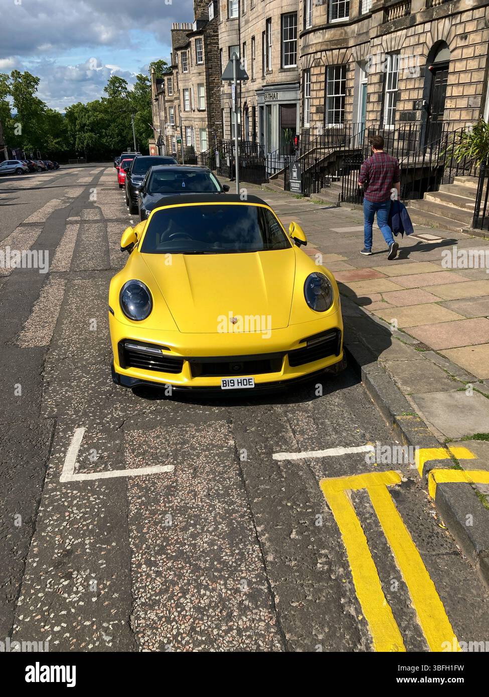 Yellow Porsche 911 Turbo S, parked up in the street, Edinburgh Scotland ...